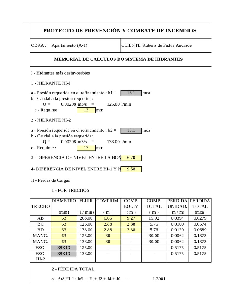 Cálculos de Sistema de Hidrantes en A-1 | PDF