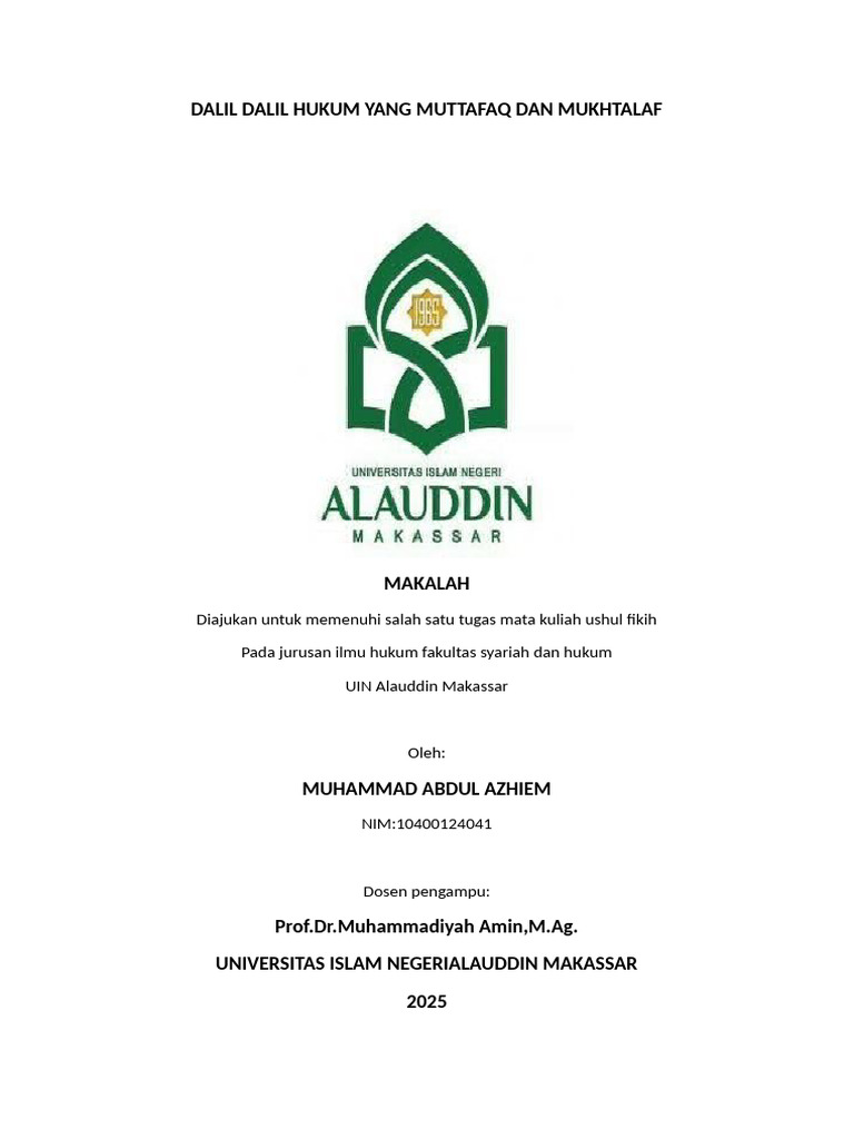 Dalil Hukum Islam: Muttafaq dan Mukhtalaf | PDF