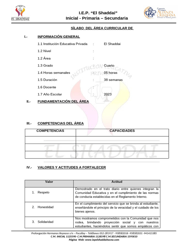 Modelo de Sílabo para Primaria y Secundaria | PDF | Aprendizaje