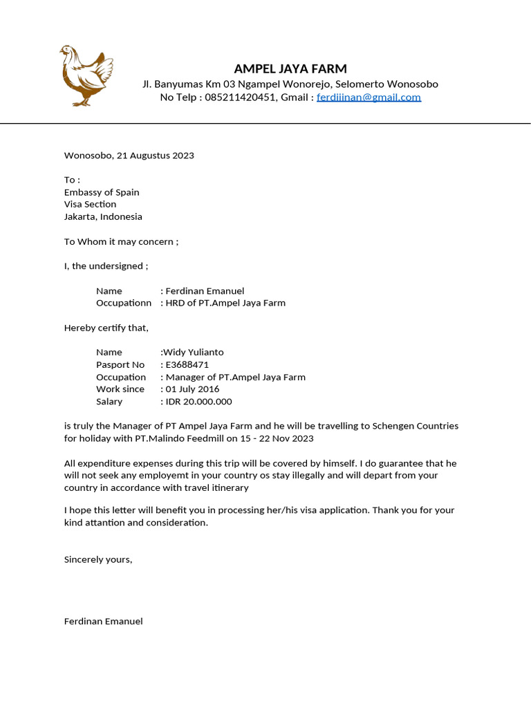 Visa Certification for PT Ampel Jaya Manager | PDF