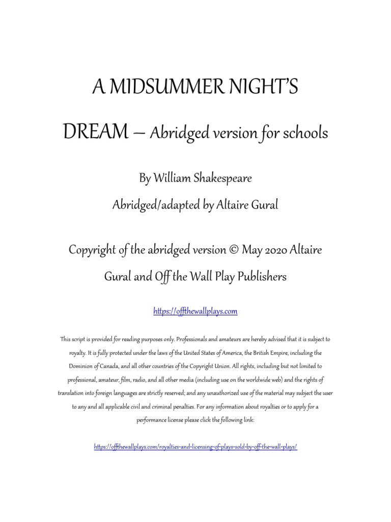 A Midsummer Nights Dream Abridged Half Script | PDF | A Midsummer Night ...
