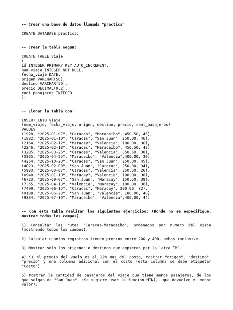 Practica SQL Una Sola Tabla-1 | PDF | Gestión de datos | Bases de datos