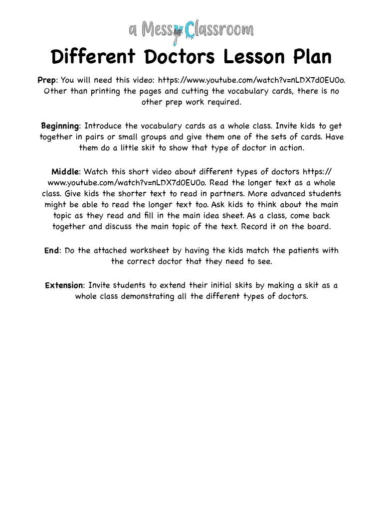 FREEDifferentDoctorsandPhysiciansLessonforThematicUnit-1 | PDF | Physician | Heart