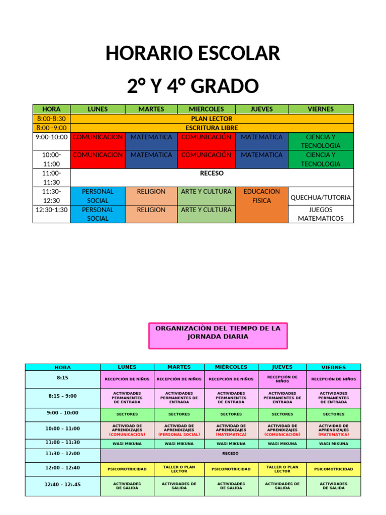 Horario Escolar | PDF