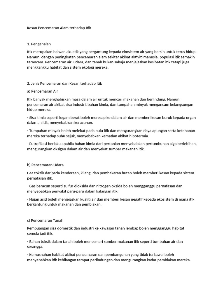 Kesan Pencemaran Alam Terhadap Itik | PDF