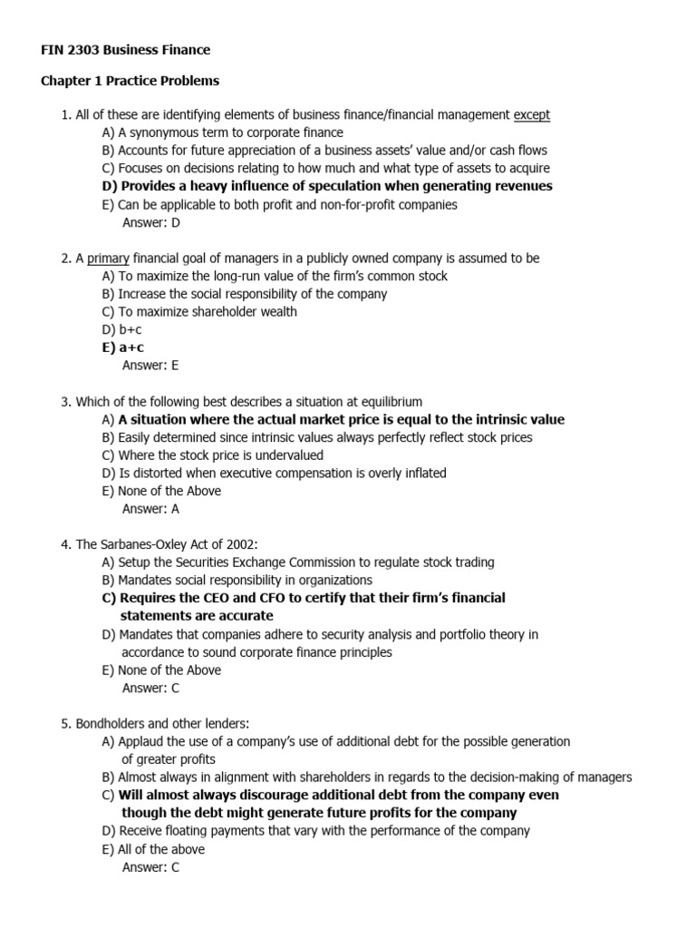 Chapter 1 Practice Problems_WithAnswers | PDF | Cost Of Capital | Stocks