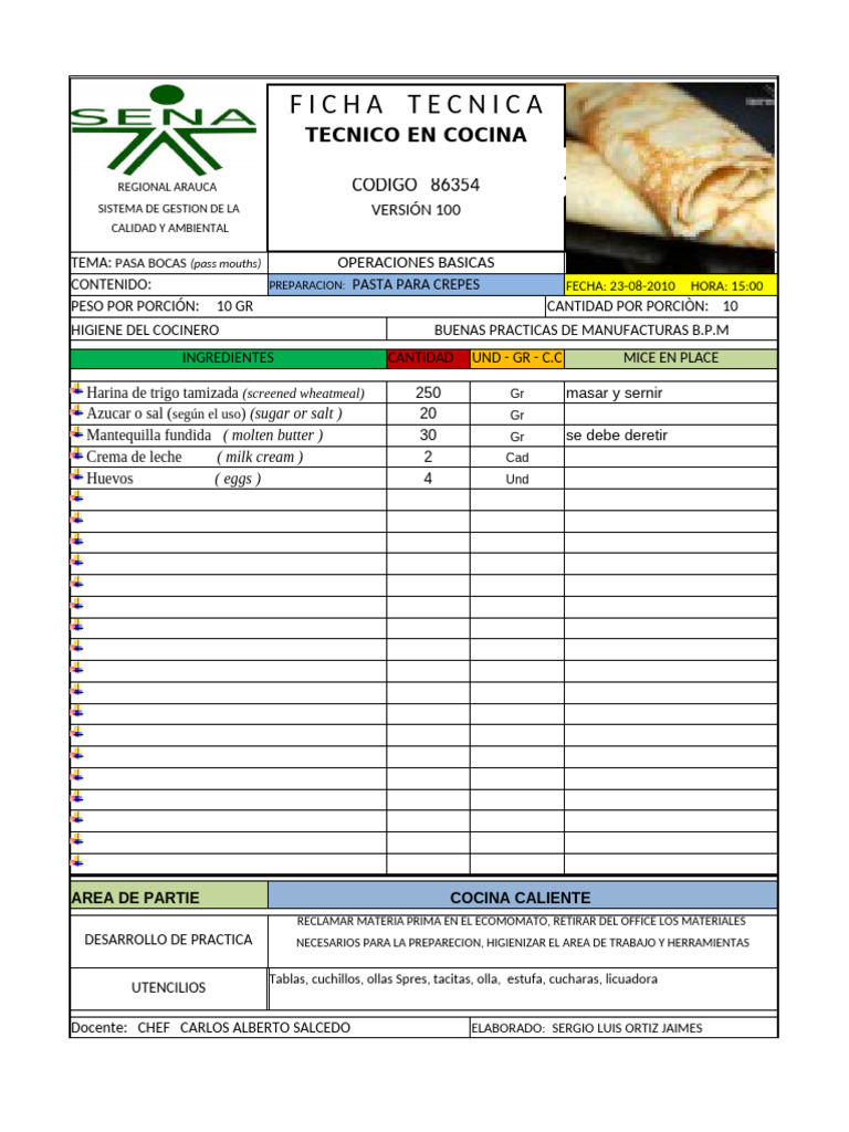 Pasta para Crepes | PDF | Cocinando | Cocina occidental