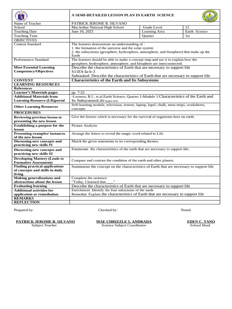 Grade 11 Earth Science LP 1 | PDF | Earth Sciences | Earth
