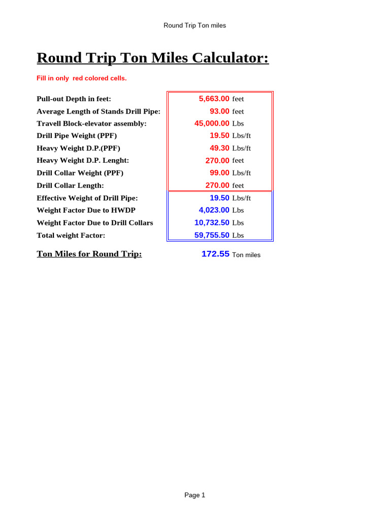 Ton Miles Calculation for Drilling | PDF | Length | Units Of Measurement