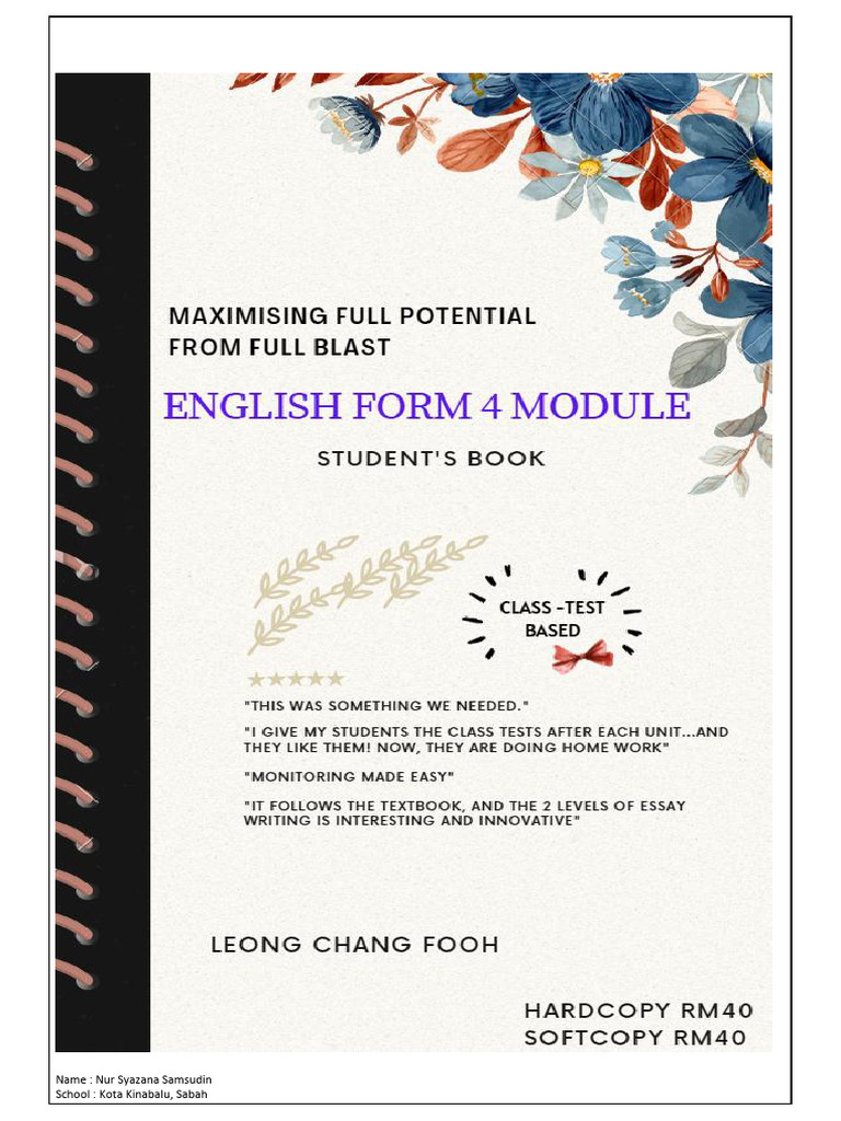 Form 4 Class Test Based Student's Edition V3 Full Blast Sept 2023 | PDF ...