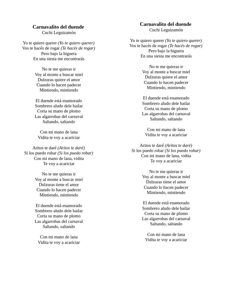 Letra del Carnavalito del Duende | PDF