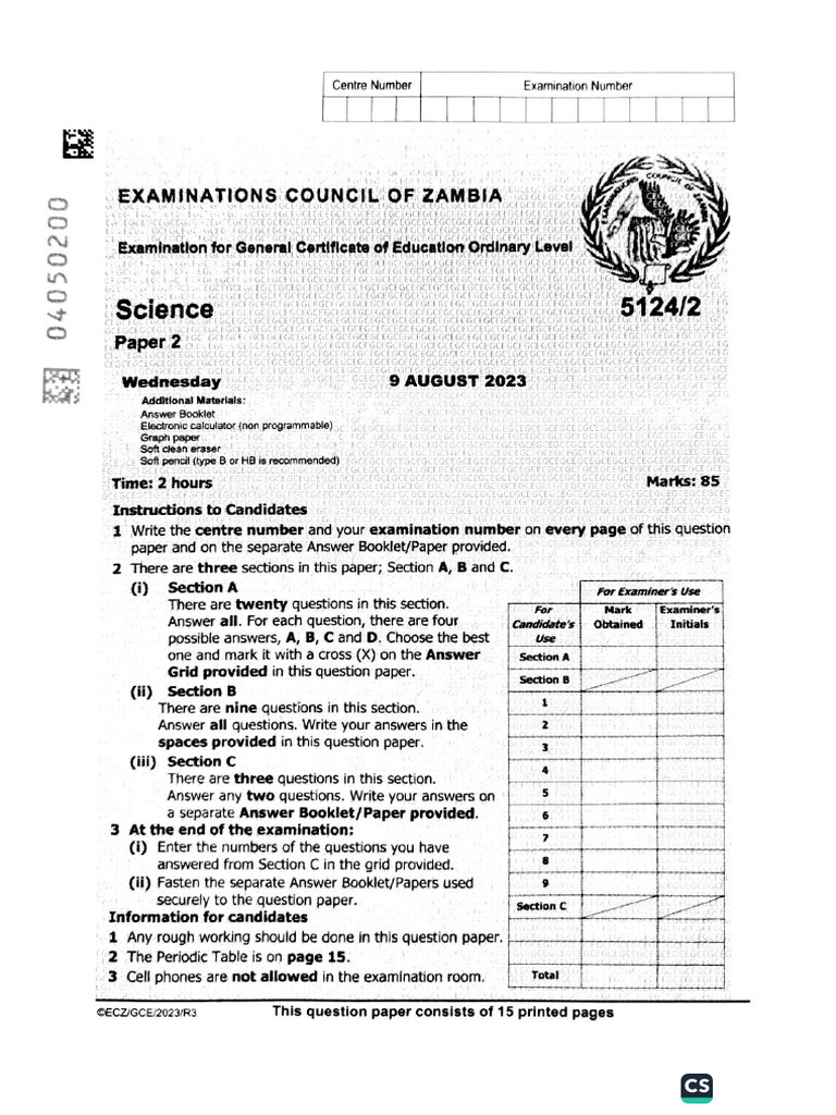 Pdfs - Science P2 2023 GCE | PDF