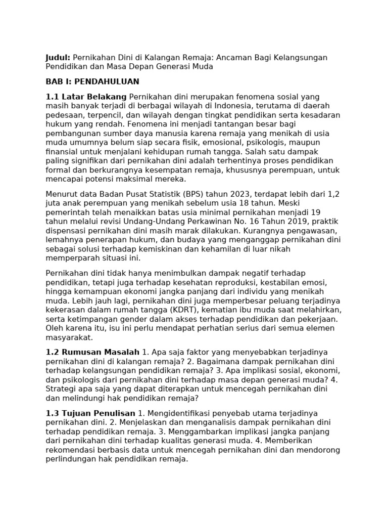Laporan Pernikahan Dini | PDF