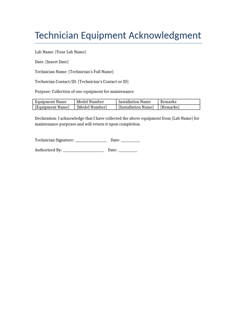 Technician Equipment Acknowledgment | PDF