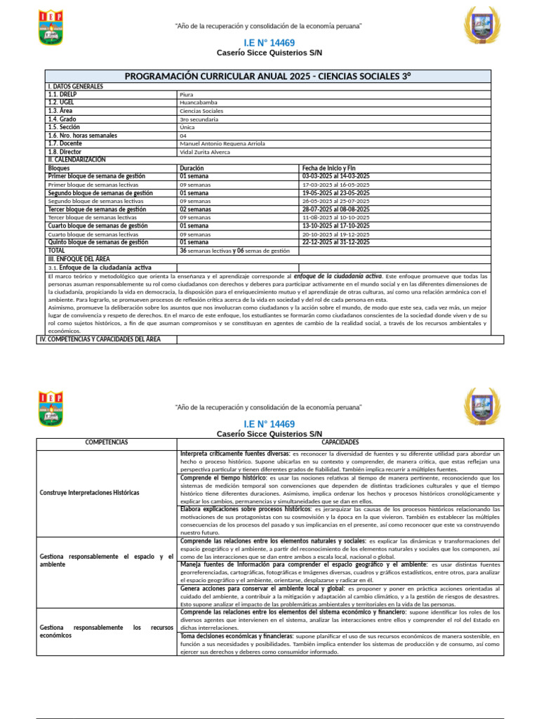 Programacion Anual 2025 - 3ro Secundaria CCSS | PDF | Sustentabilidad | Evaluación
