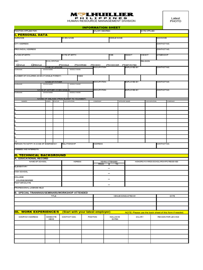 New Pre-Employment Info Sheet | PDF