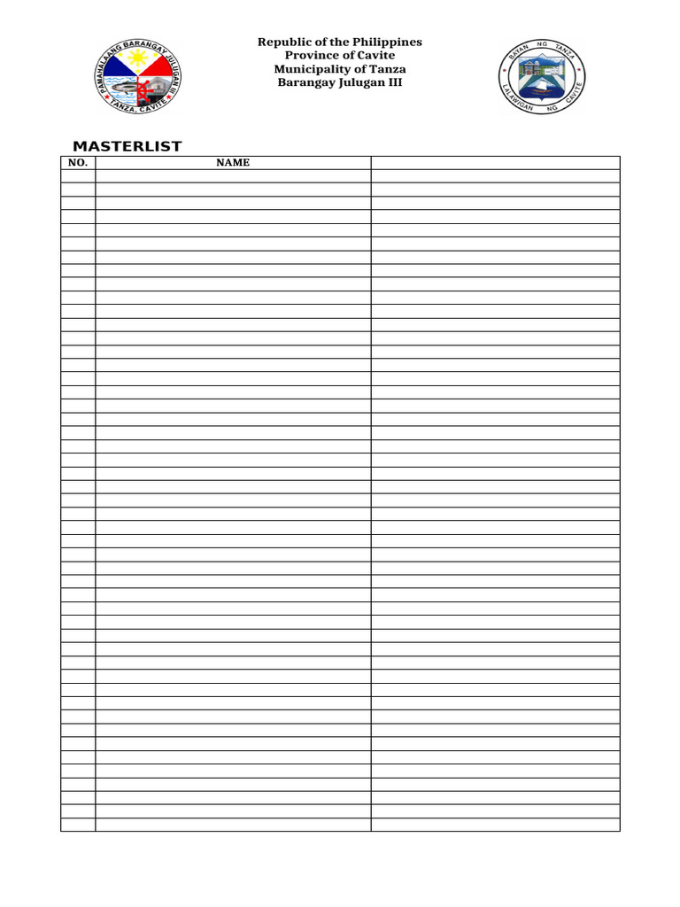 Masterlist Form | PDF