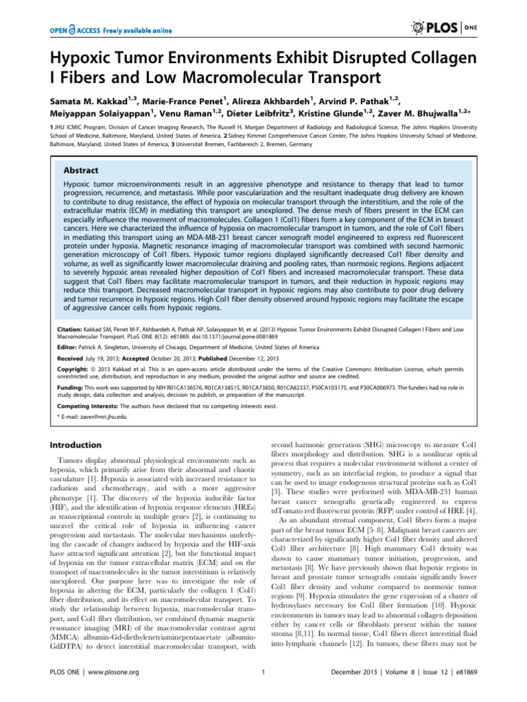 Hypoxic Tumor Environments Exhibit Disrupted Collagen | PDF ...