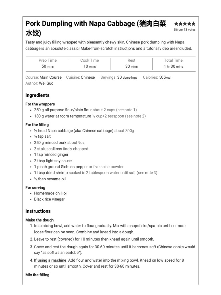 Pork Napa Cabbage Dumplings Recipe | PDF | Dumpling | Chinese Cuisine