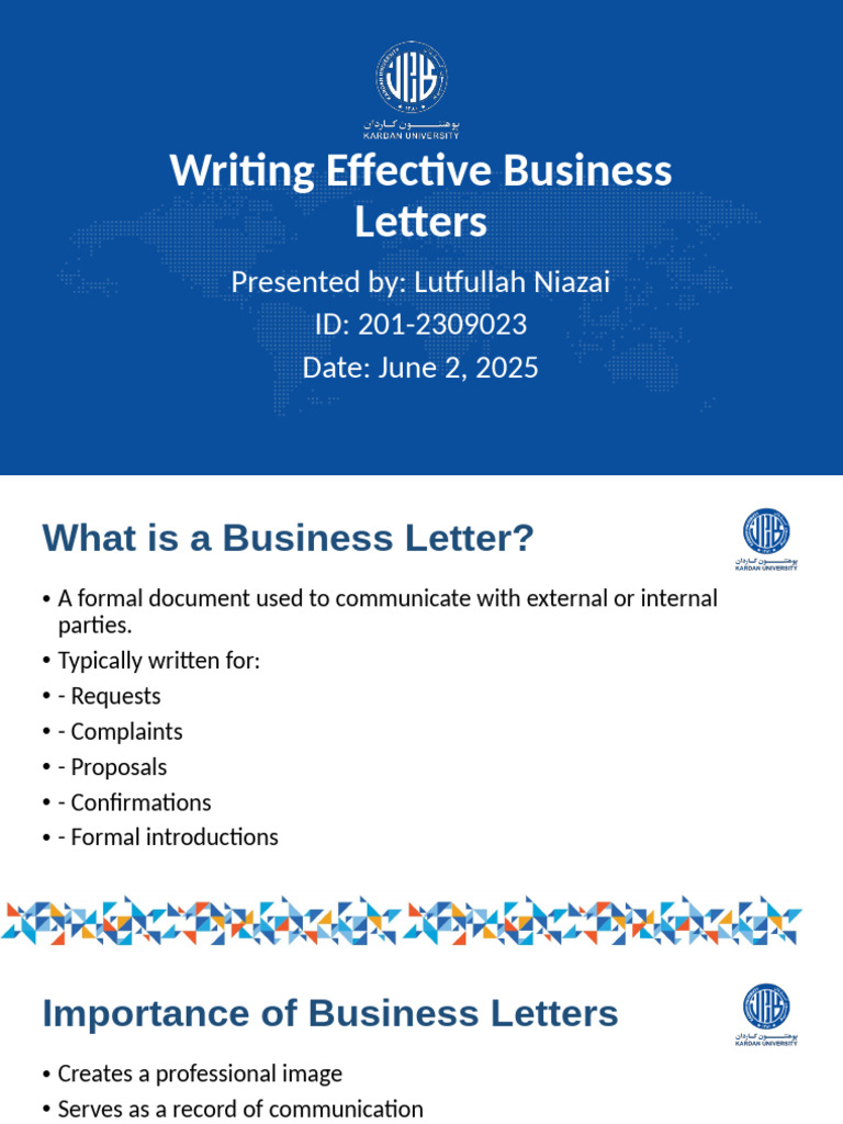 Final Business Letters Presentation Lutfullah Niazai | PDF