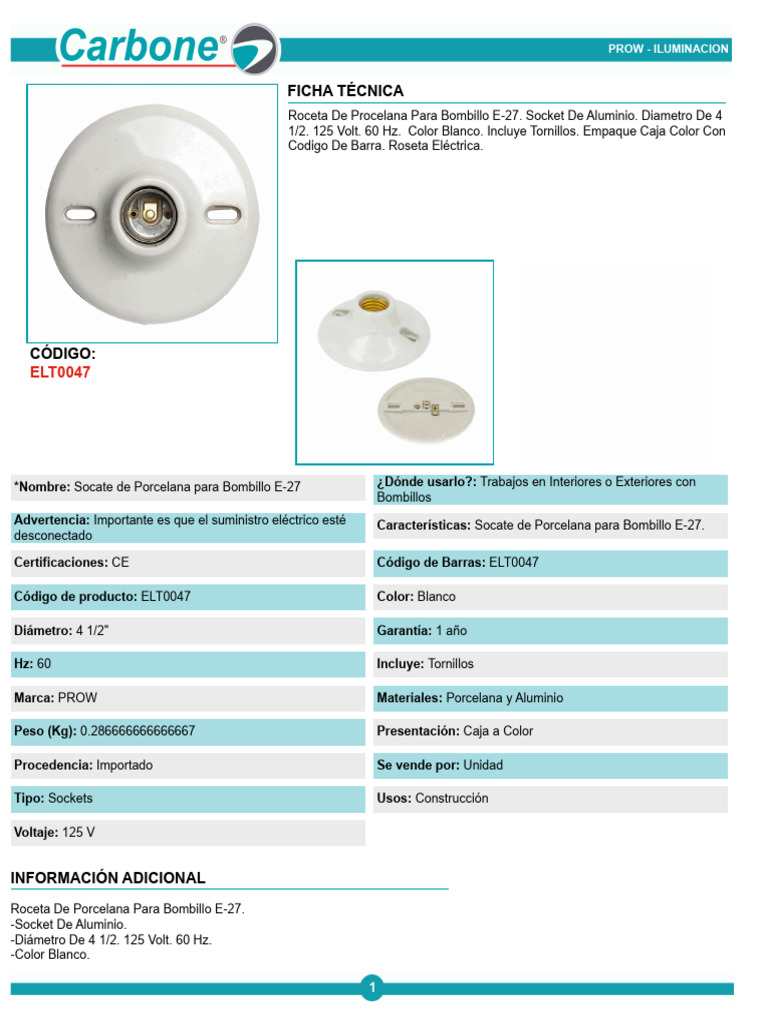 Roceta E-27 de Porcelana y Aluminio | PDF