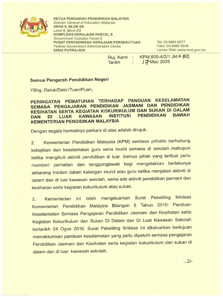 Peringatan Pematuhan Terhadap Panduan Keselamatan Semasa Pengajaran | PDF
