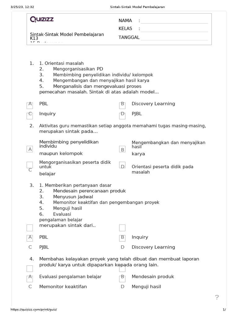 Sintak-Sintak Model Pembelajaran K13 | PDF