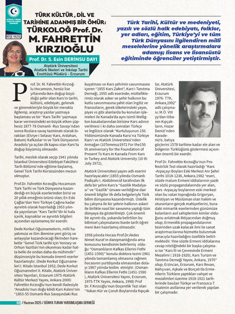 TURAN Dergi Fahrettin Kırzıoğlu Sinever Esin Dayı | PDF