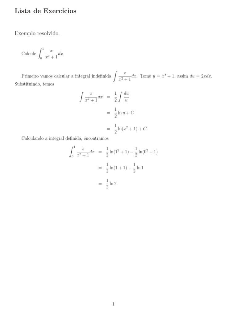 Lista de Exercícios de Integrais | PDF