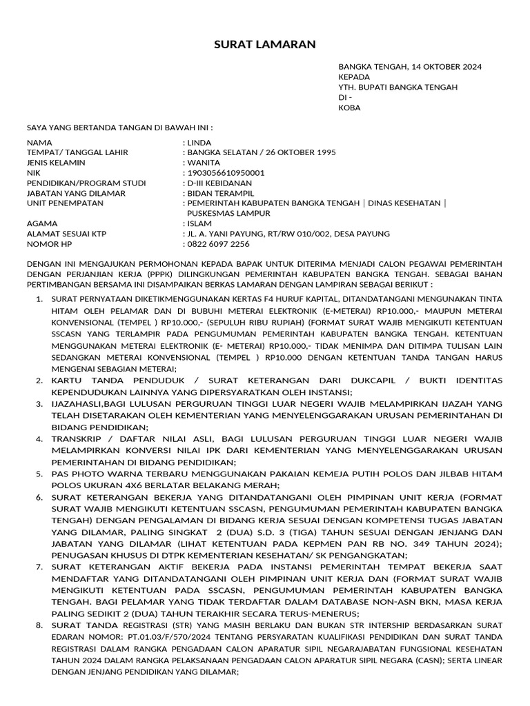 Surat Lamaran 2024 | PDF