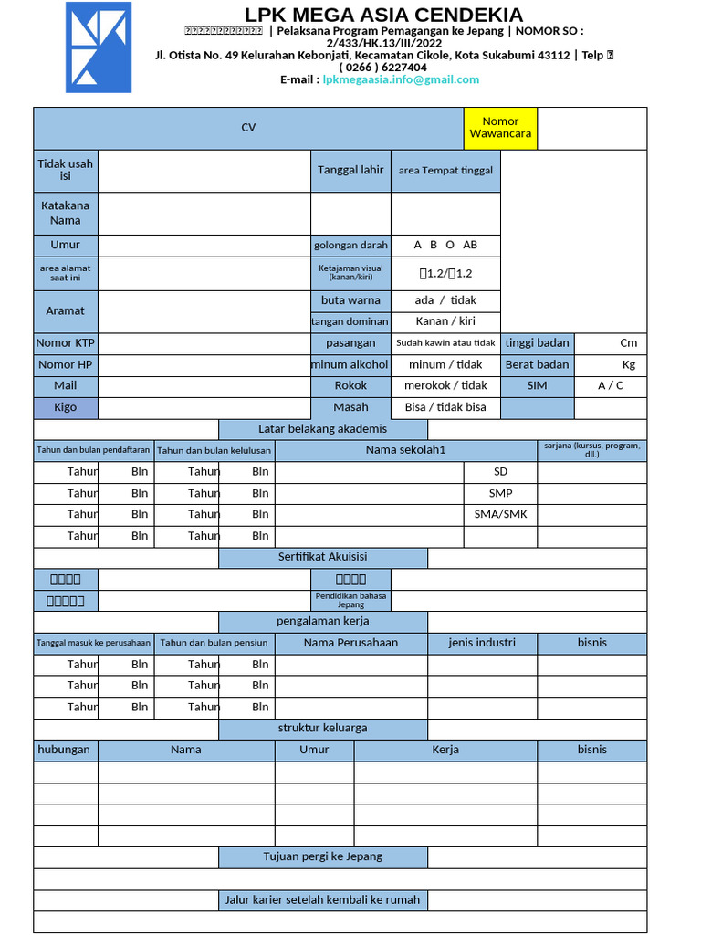 CV Versi Indonesia (Kosong) | PDF