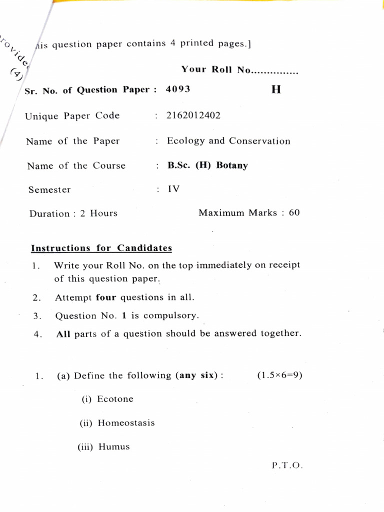 Ecology and Conservation Exam Paper | PDF | Ecology | Physical Geography