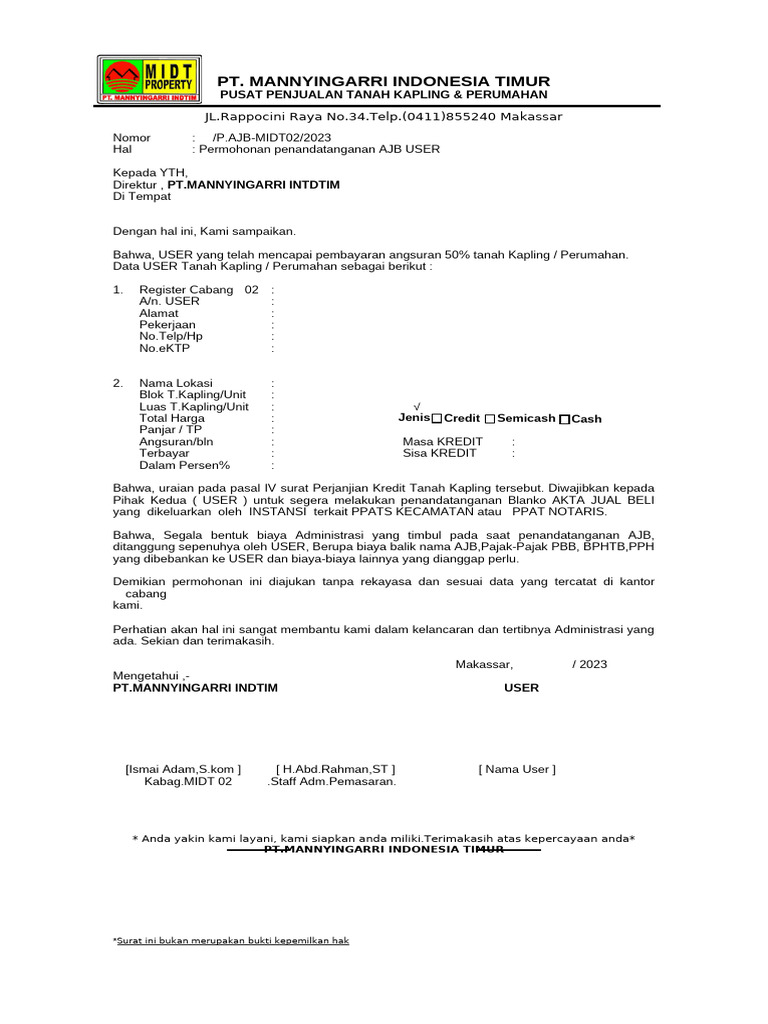Permohonan TTD AJB Tanah Kapling | PDF