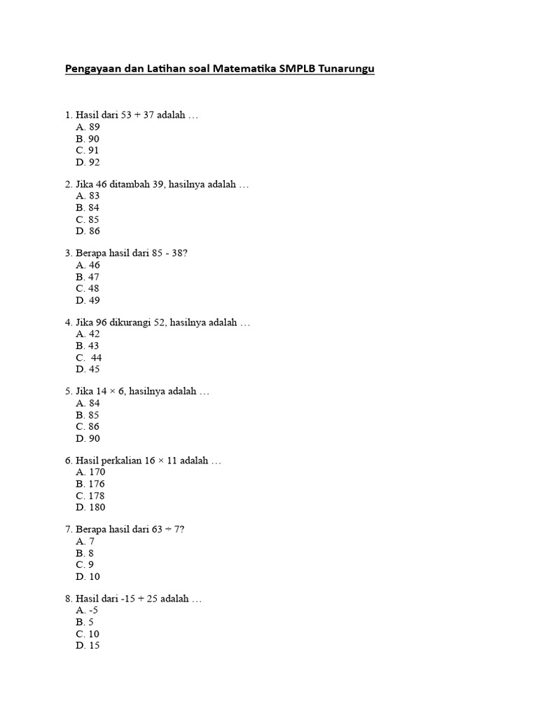 Pengayaan Dan Latihan Soal Matematika SMPLB Tunarungu | PDF
