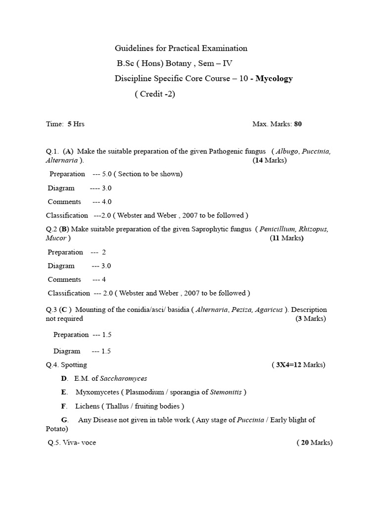 Mycology - DSC10 - Guidelines For Practical Examination 2024 - NEP F | PDF