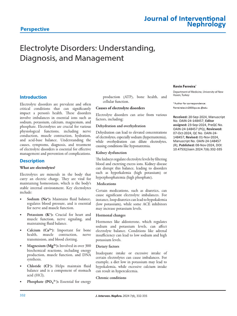 Electrolyte Disorders Understanding Diagnosis and Management | PDF ...