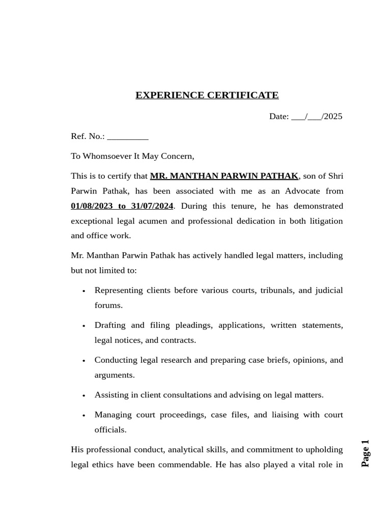 Experience Certificate 29 03 25 - Manthan Pathak | PDF