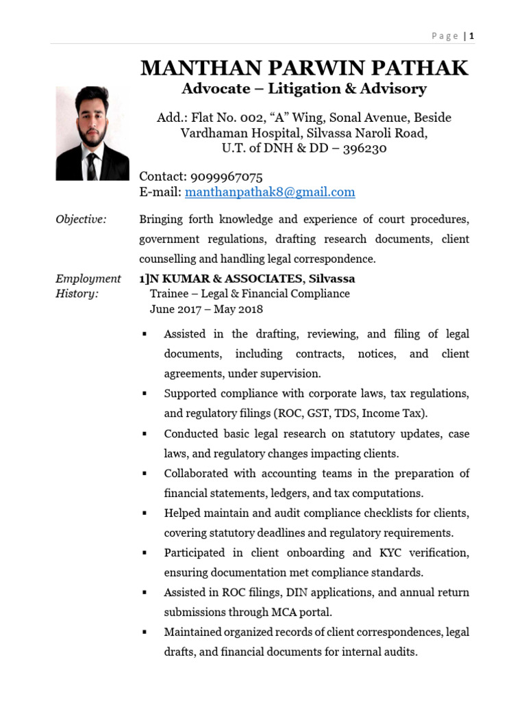Manthan P. Pathak - Resume - 2025 | PDF | Labour Law | Regulatory ...