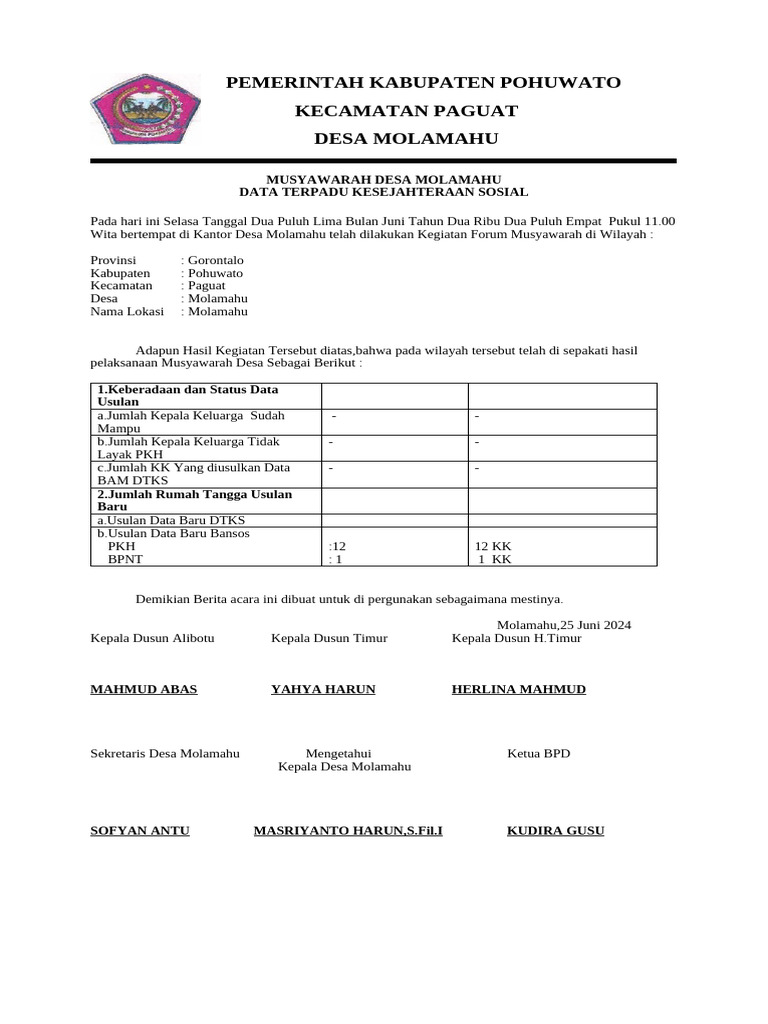 Berita Acara DTKS | PDF