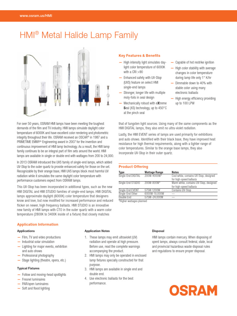 DO027R9 HMI Family Osram-Dam-2218850 | PDF | Ultraviolet | Electricity
