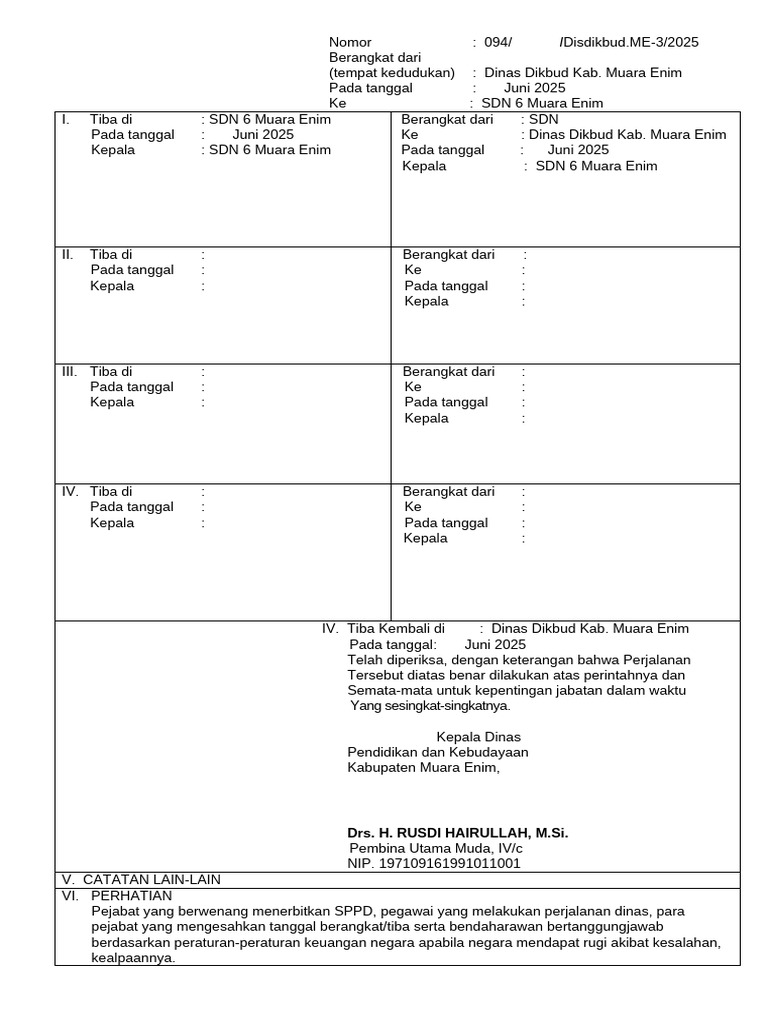 SPPD Kosong Bidang SD 2024 - Belakang-2 | PDF