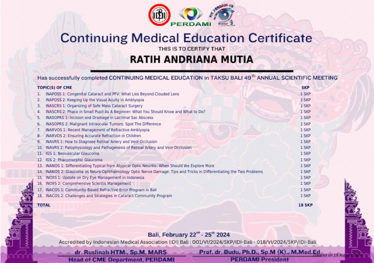 Cme Pit Perdami 2024 Bali | PDF | Glaucoma | Cataract