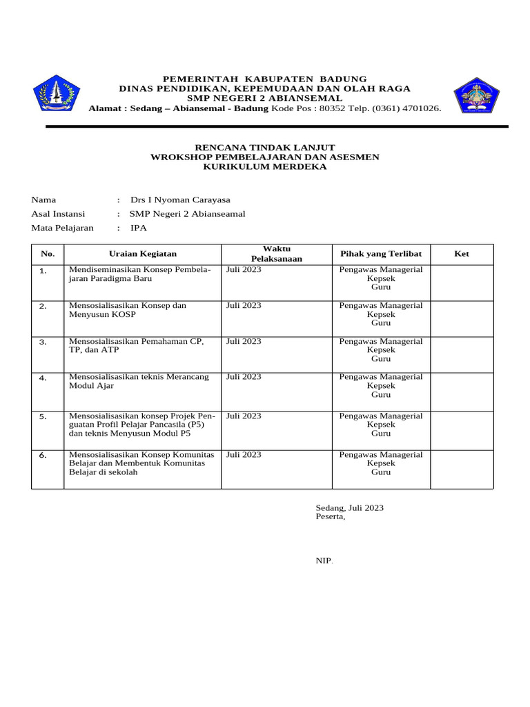 RTL Workshop Pembelajaran Dan Asesmen KM | PDF