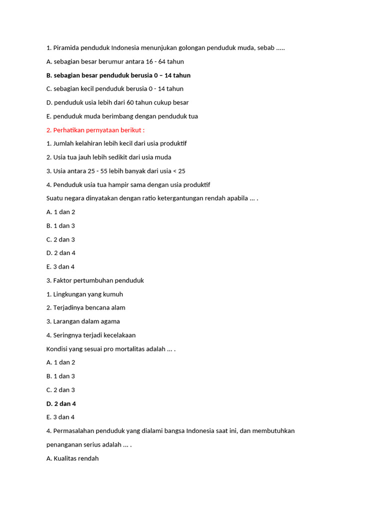 Latihan Soal Geografi (Kependudukan) | PDF