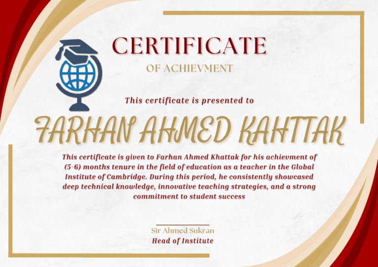 Sir Farhan Certificate | PDF