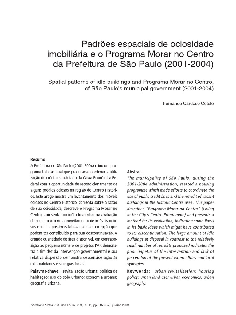 Ociosidade Imobiliária em SP: Programa Morar | PDF | São Paulo | Leasing