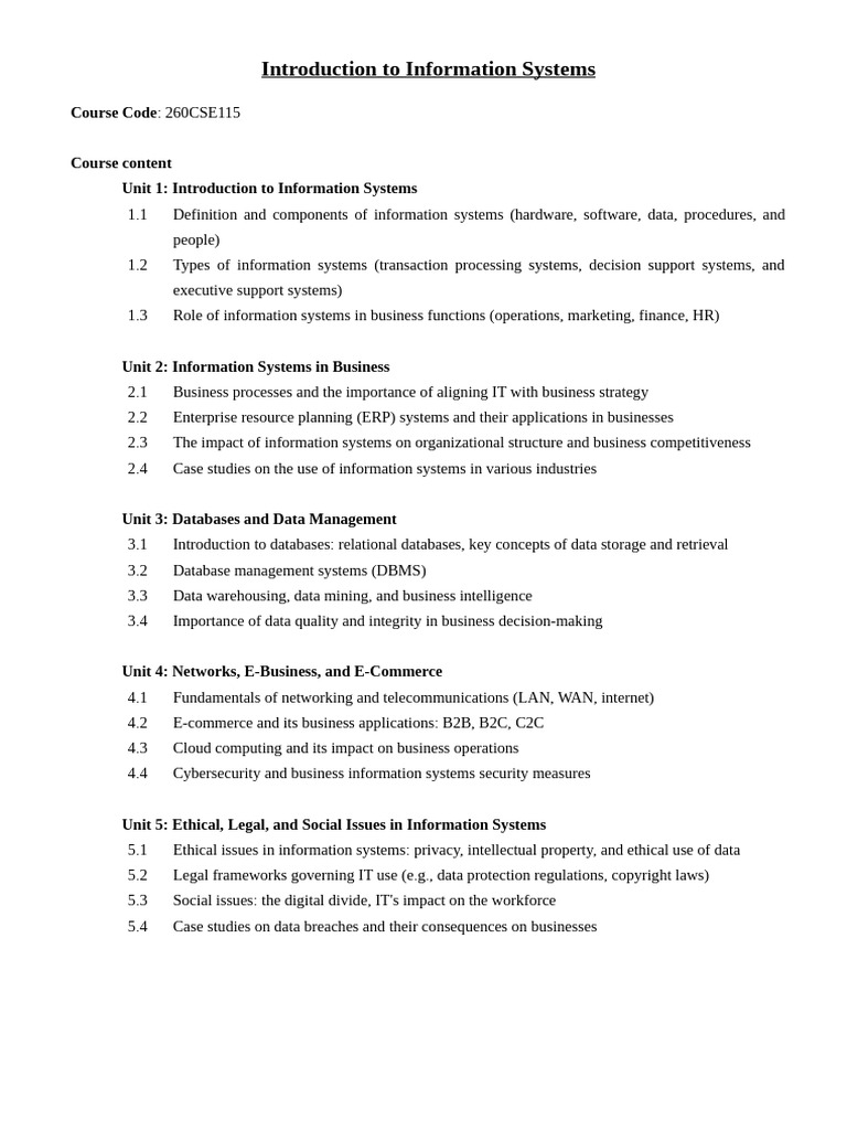 Introduction to Information Systems-Course Material | PDF | Computer ...