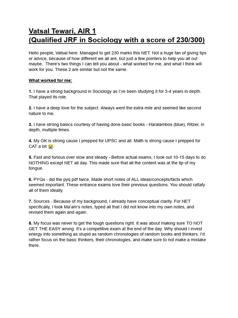 Preparation Strategy - Vatsal | PDF