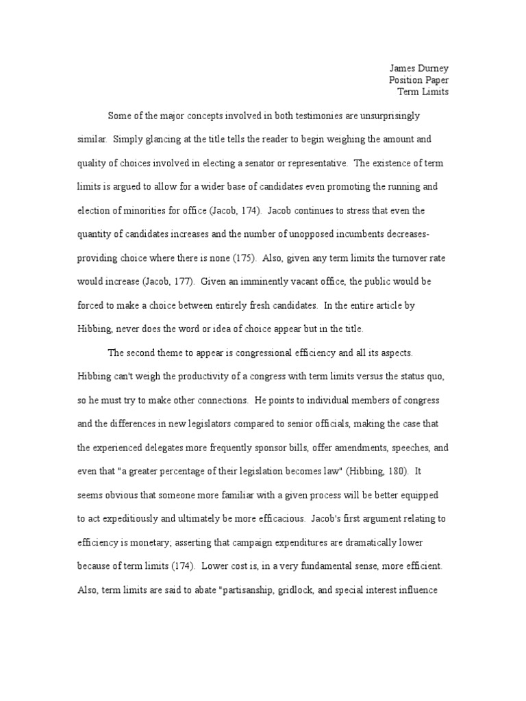Position Paper (Term Limits) | PDF | United States Congress | American ...