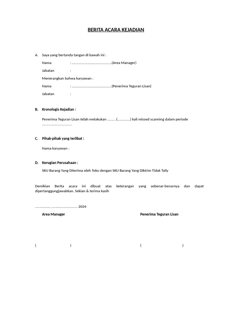 Template Berita Acara Kejadian | PDF